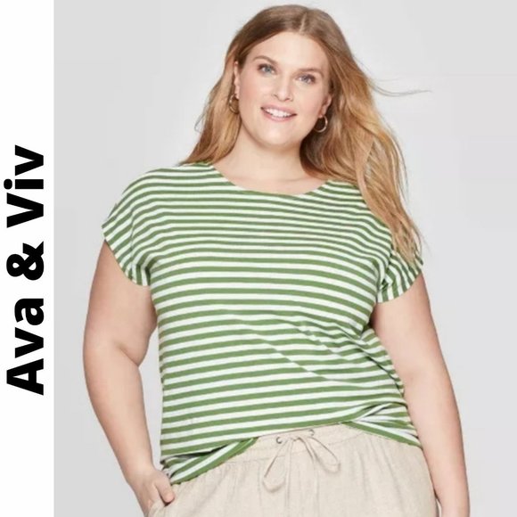 Ava & Viv | Tops | Nwt Ava Viv Plus Size Striped Short Sleeve Shirt ...